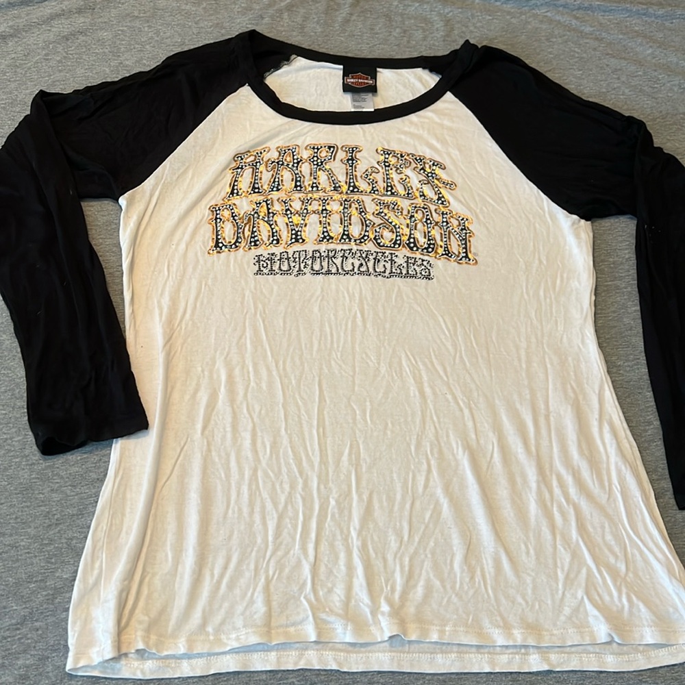 Harley Davidson Blinged Out Logo Long Sleeve Tee - Gem